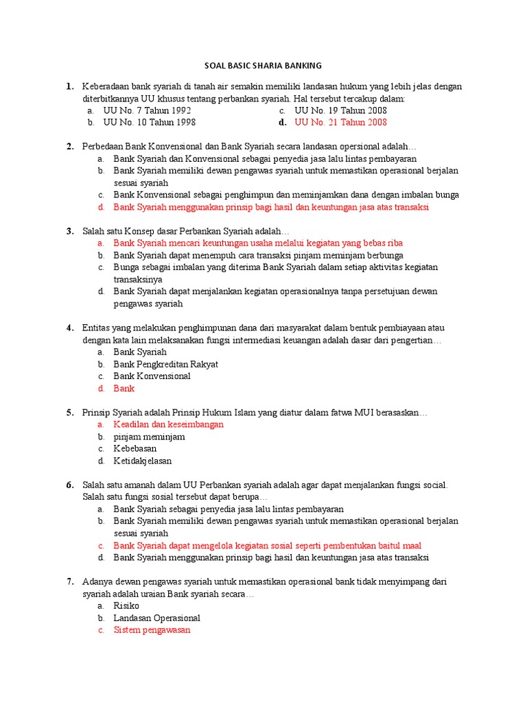 Soal PG Basic Sharia Banking | PDF | Pengelolaan Keuangan & Uang