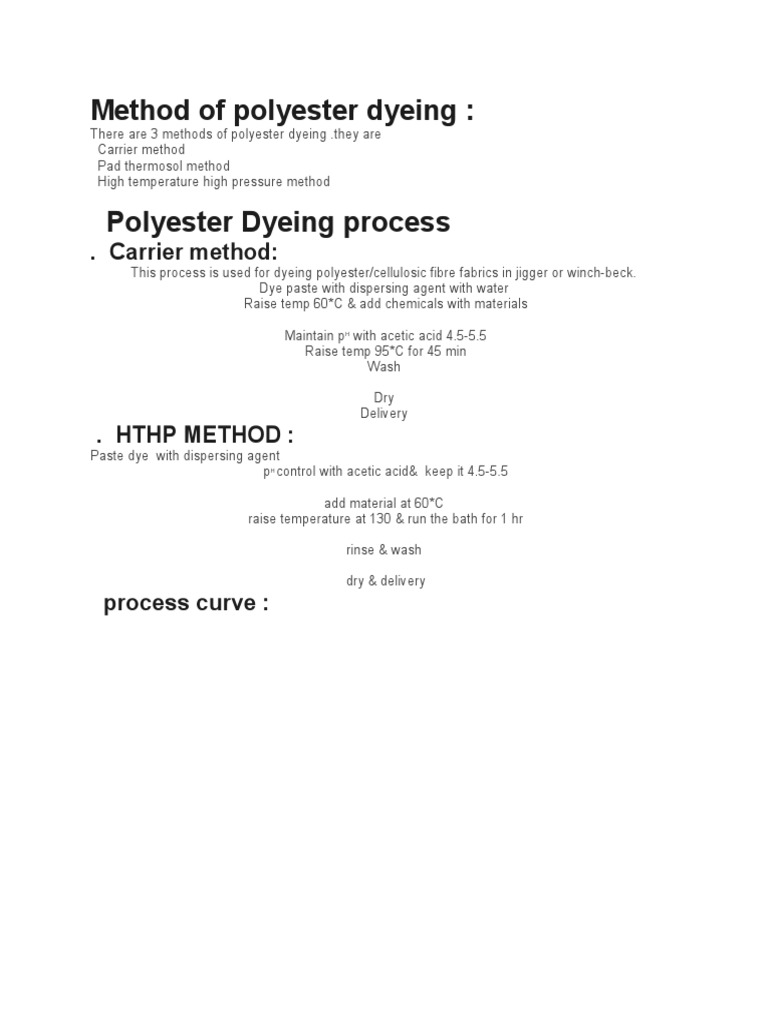 Polyester Dyeing Methods Explained | PDF | Dye | Dyeing