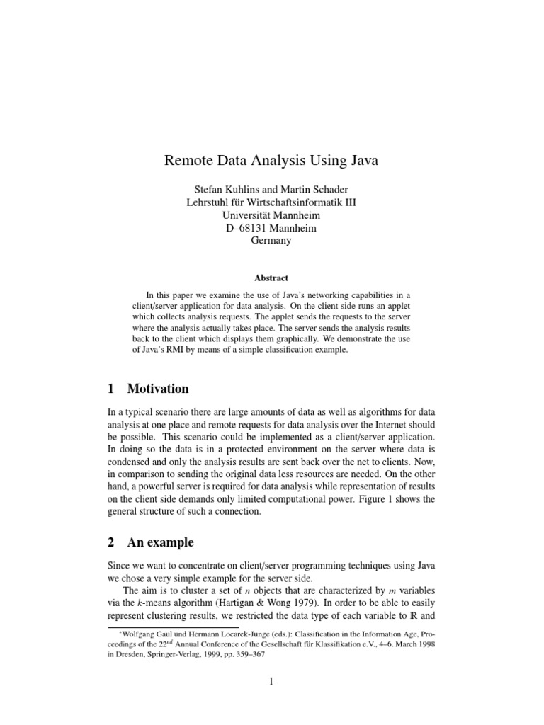 Remote Data Analysis Using Java: 1 Motivation | PDF | Java (Programming ...