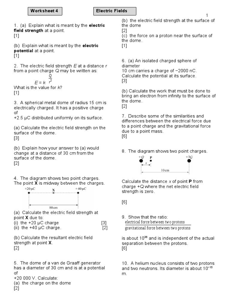 Electric Field Strength and Potential Worksheet | PDF | Electric Charge ...