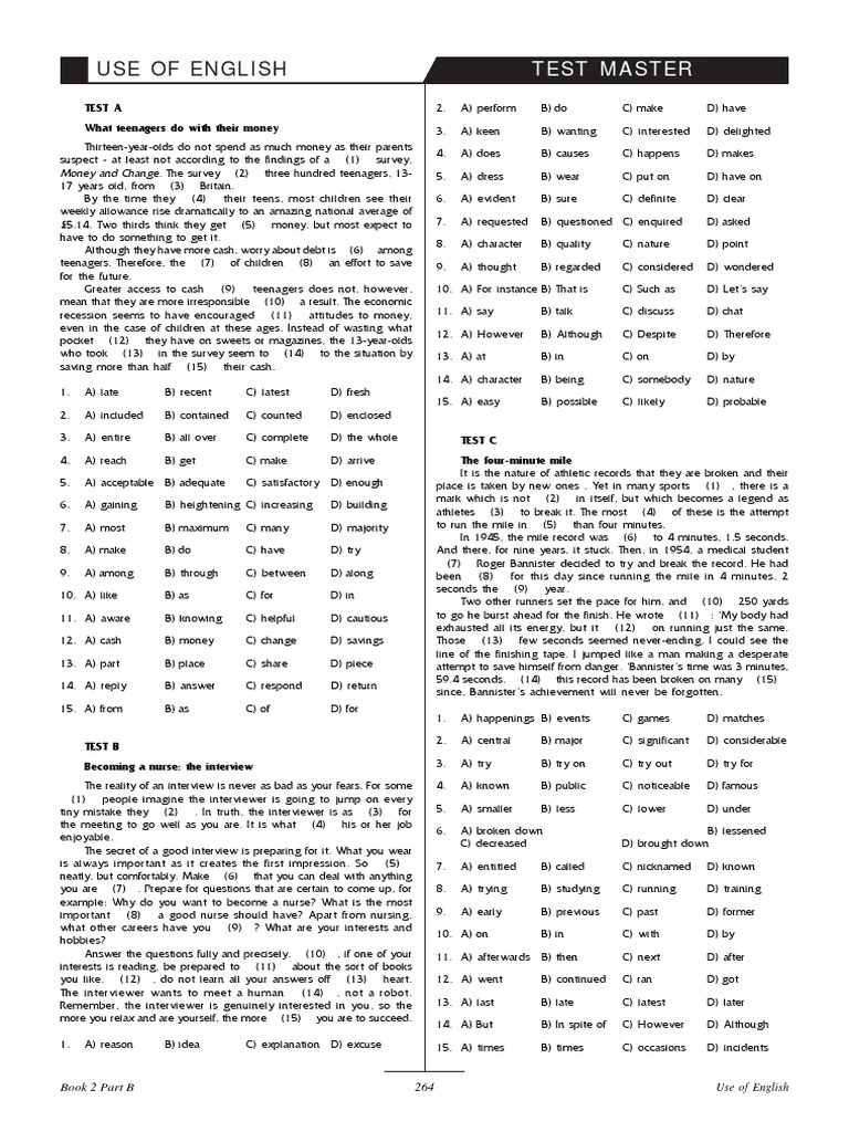 Use of English: Test Master | PDF | Transport