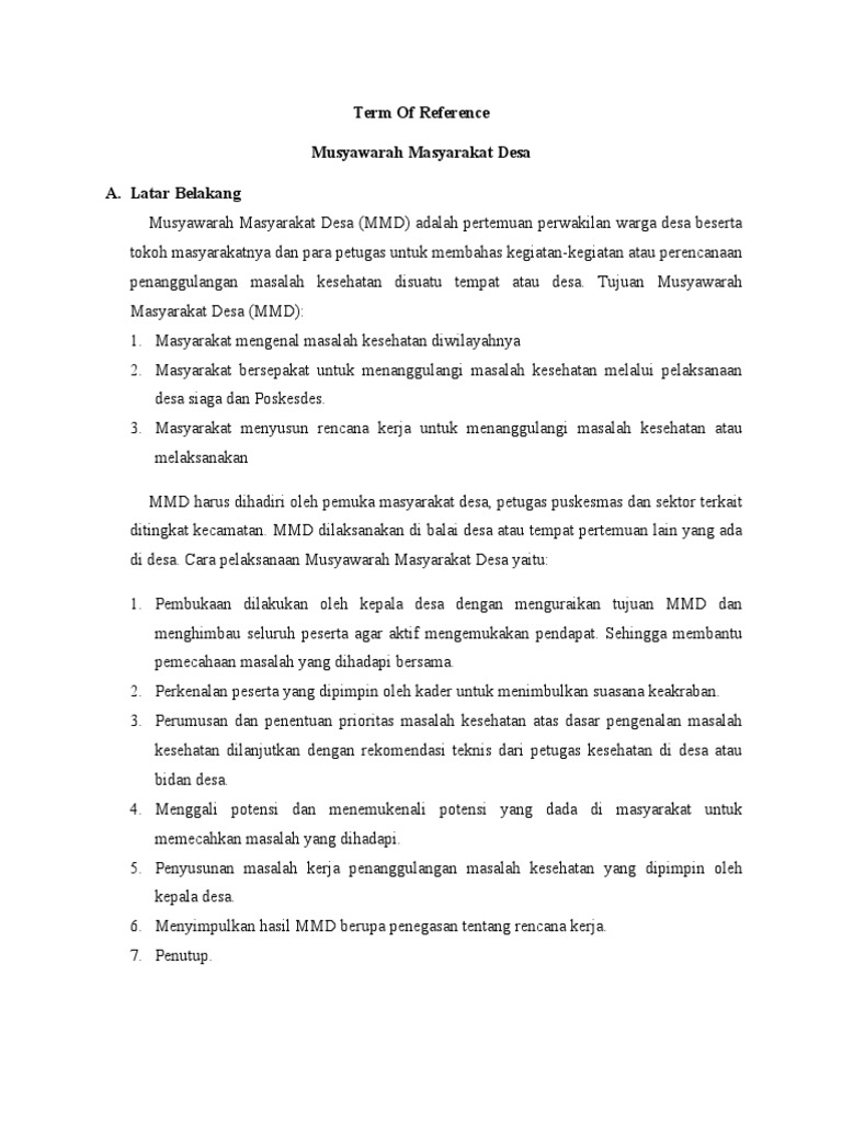 Term of Reference (TOR) MMD | PDF | Ilmu Sosial