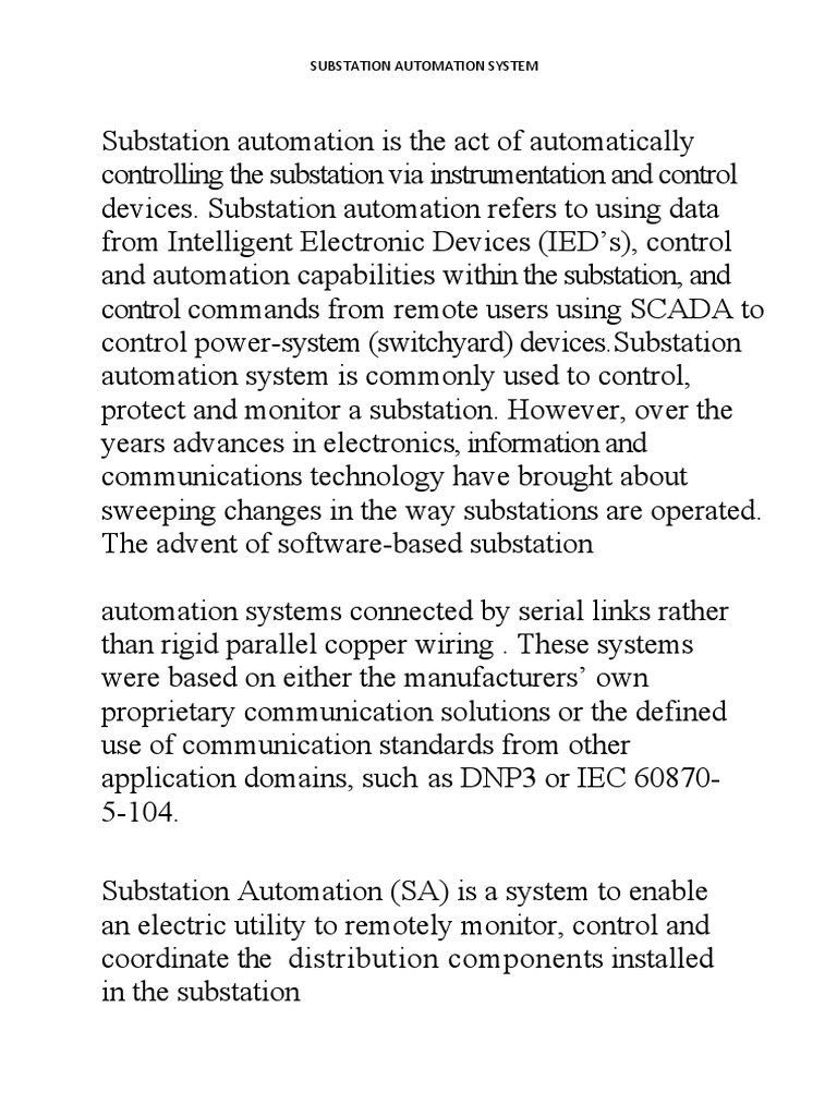 Substation Automation System Overview | PDF | Scada | Electrical Substation