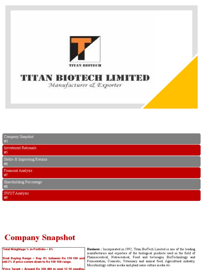 Equity Research (Titan Biotech Limited) | PDF | Stocks | Biotechnology
