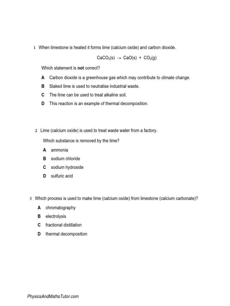 Carbonates (Multiple Choice) QP | PDF | Oxide | Calcium