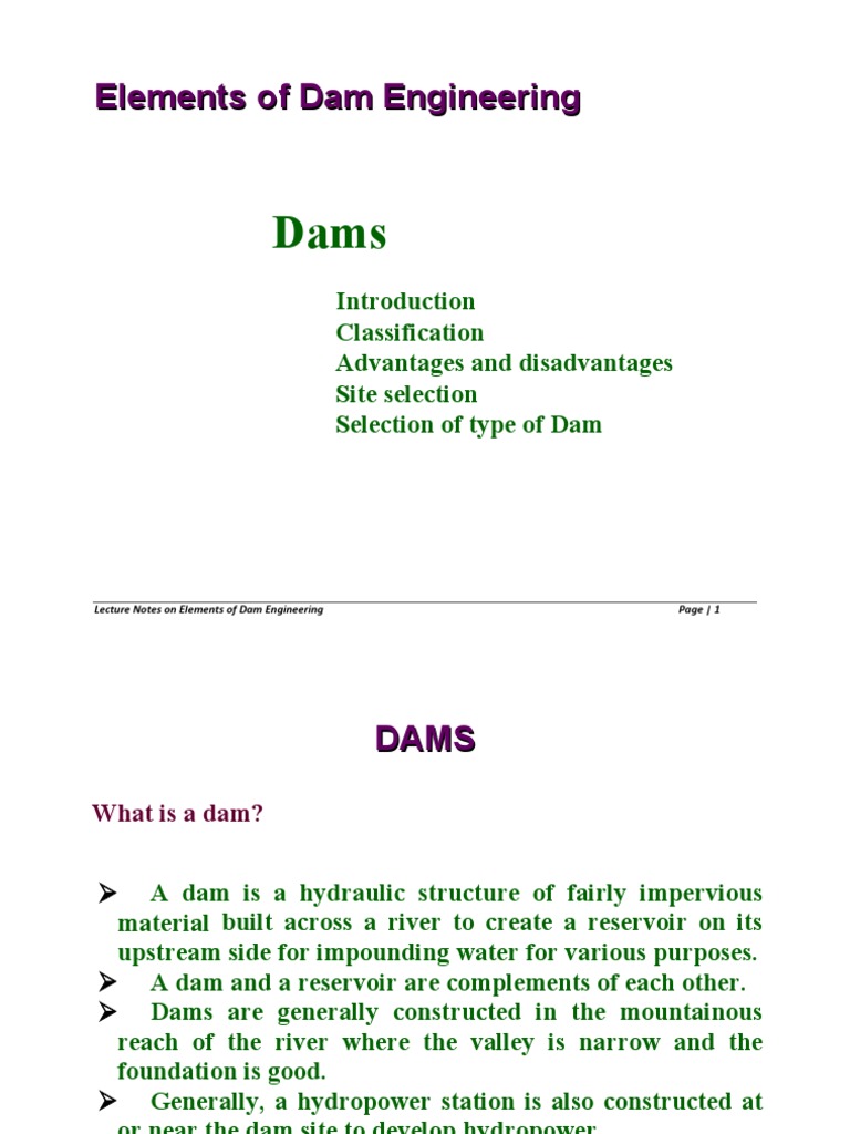 Elements of Dam Engineering Overview | PDF | Dam | Reservoir