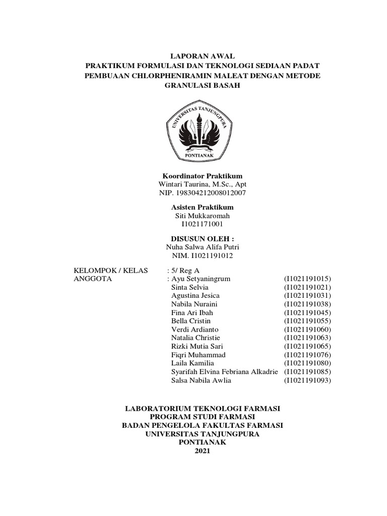 Nuha Salwa Alifa Putri - I1021191012 - P2 Pembuatan Tablet CTM DGN Metode Granulasi Basah | PDF
