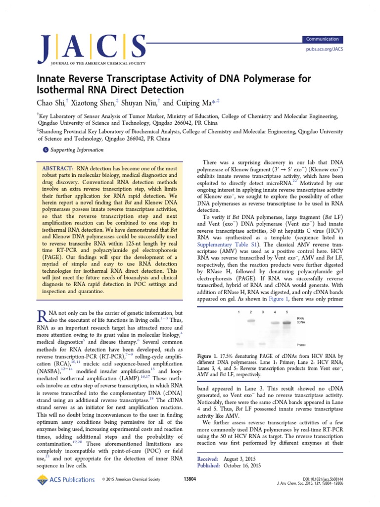 Innate Reverse Transcriptase Activity of DNA Polymerase For Isothermal ...