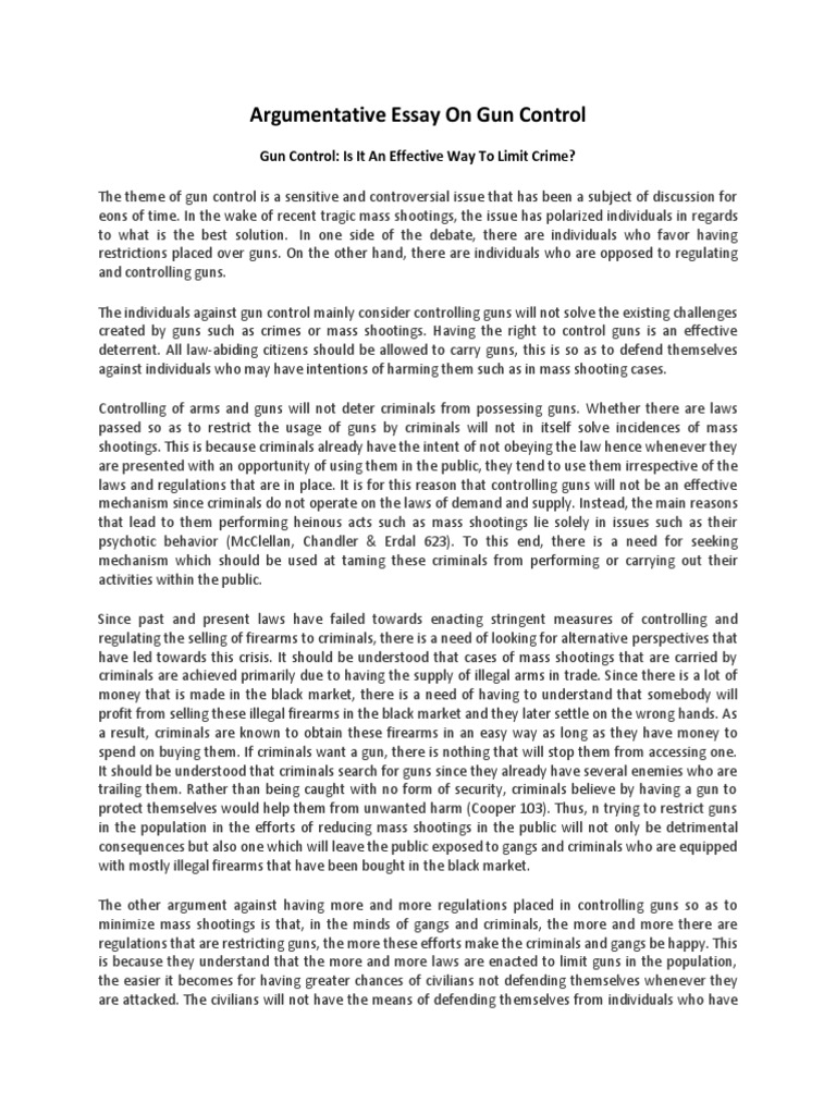 Argumentative Essay On Gun Control | PDF | Overview Of Gun Laws By ...