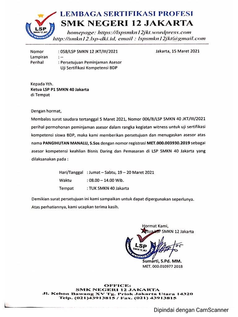 Surat Balasan Ke LSP SMKN40 - 1 | PDF