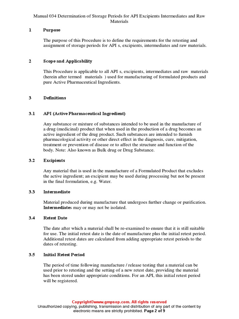 Manual 034 Determination of Storage Periods For API Excipients ...
