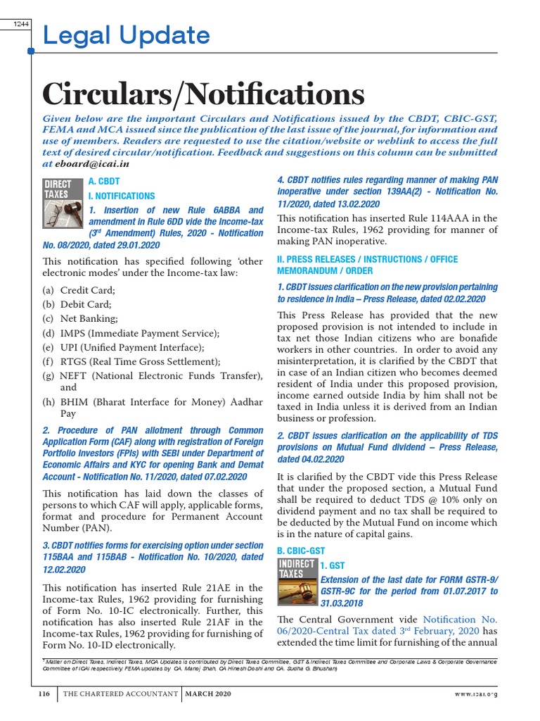 Circulars/Notifications: Legal Update | PDF | Government | Services ...