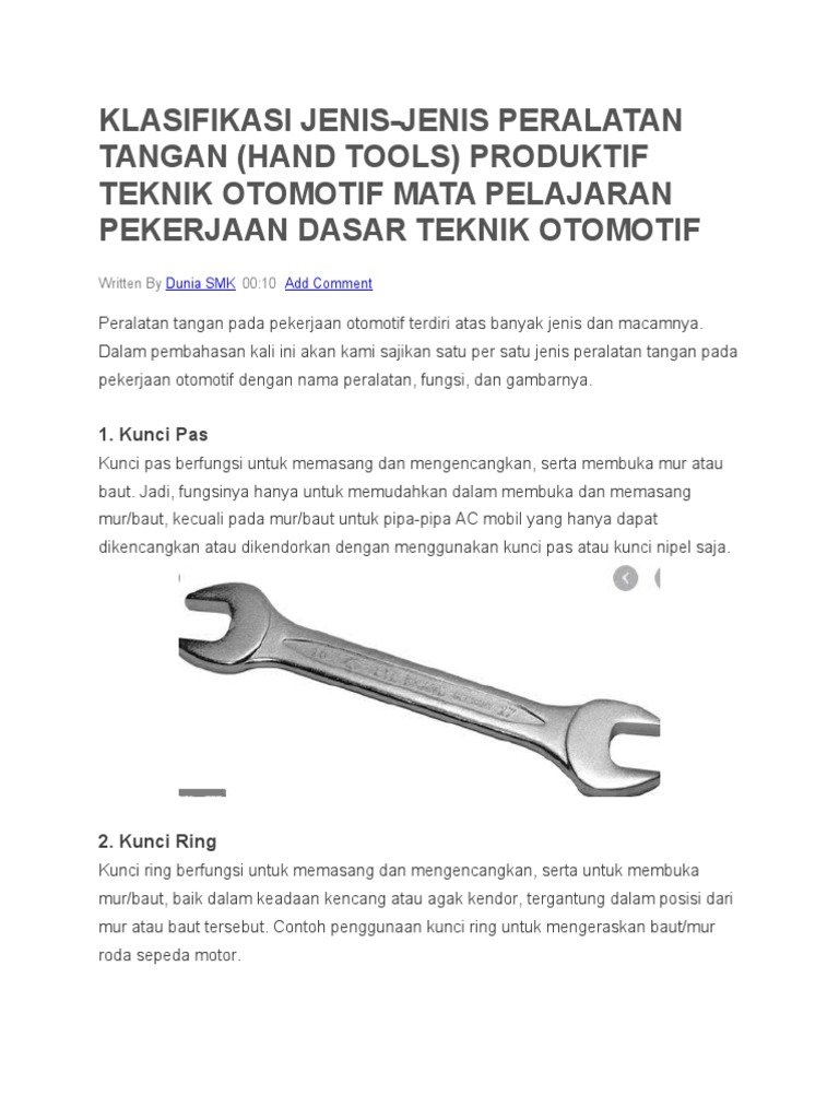 Klasifikasi Hand Tools Otomotif | PDF | Karier & Perkembangan | Griya ...