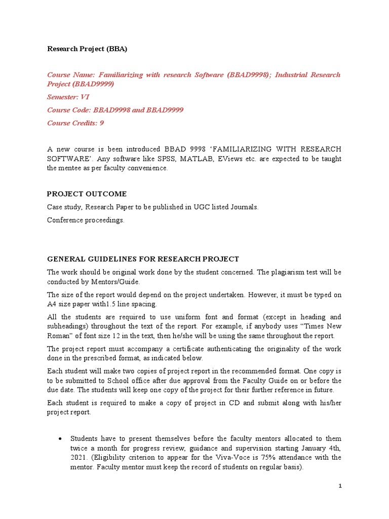 BBA Research Project Guidelines | PDF | Research Design | Data Analysis