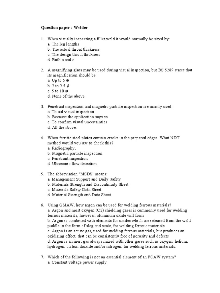 Welder Question Paper | PDF | Welding | Construction