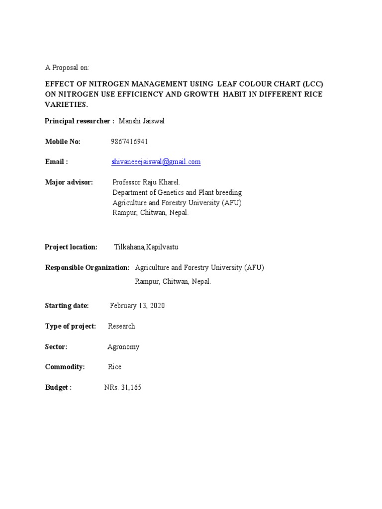 Proposal On Spring Rice | PDF | Rice | Fertilizer