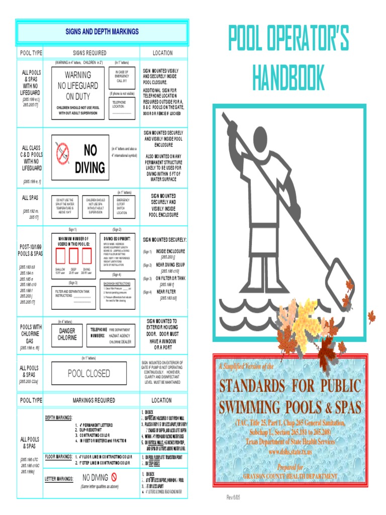 Pool Operator'S Handbook: NO Diving | PDF | Swimming Pool | Chlorine