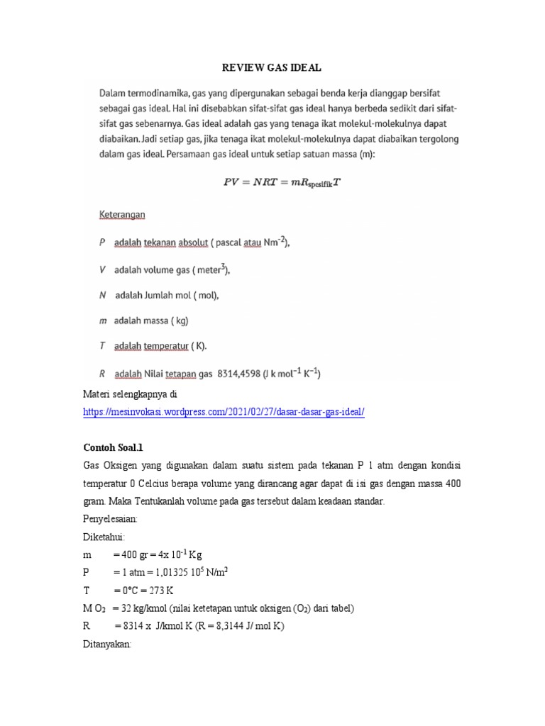 Contoh Soal Gas Ideal dan Termodinamika | PDF