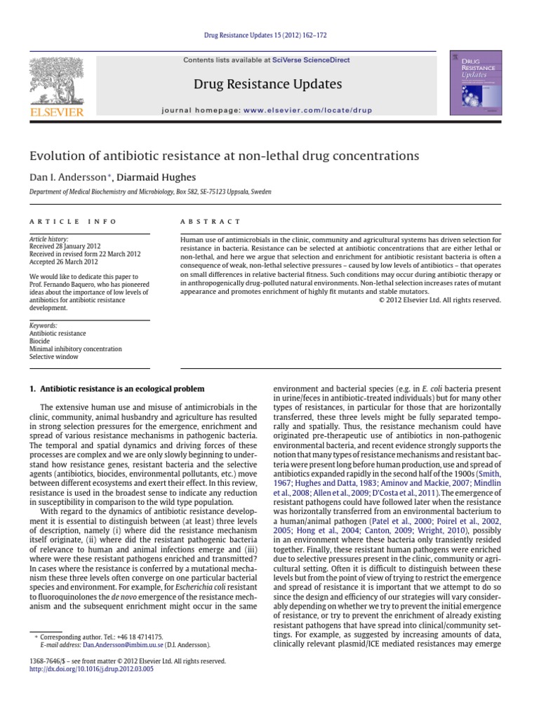 Evolution of Antibiotic Resistance at Non-Lethal Drug Concentrations ...