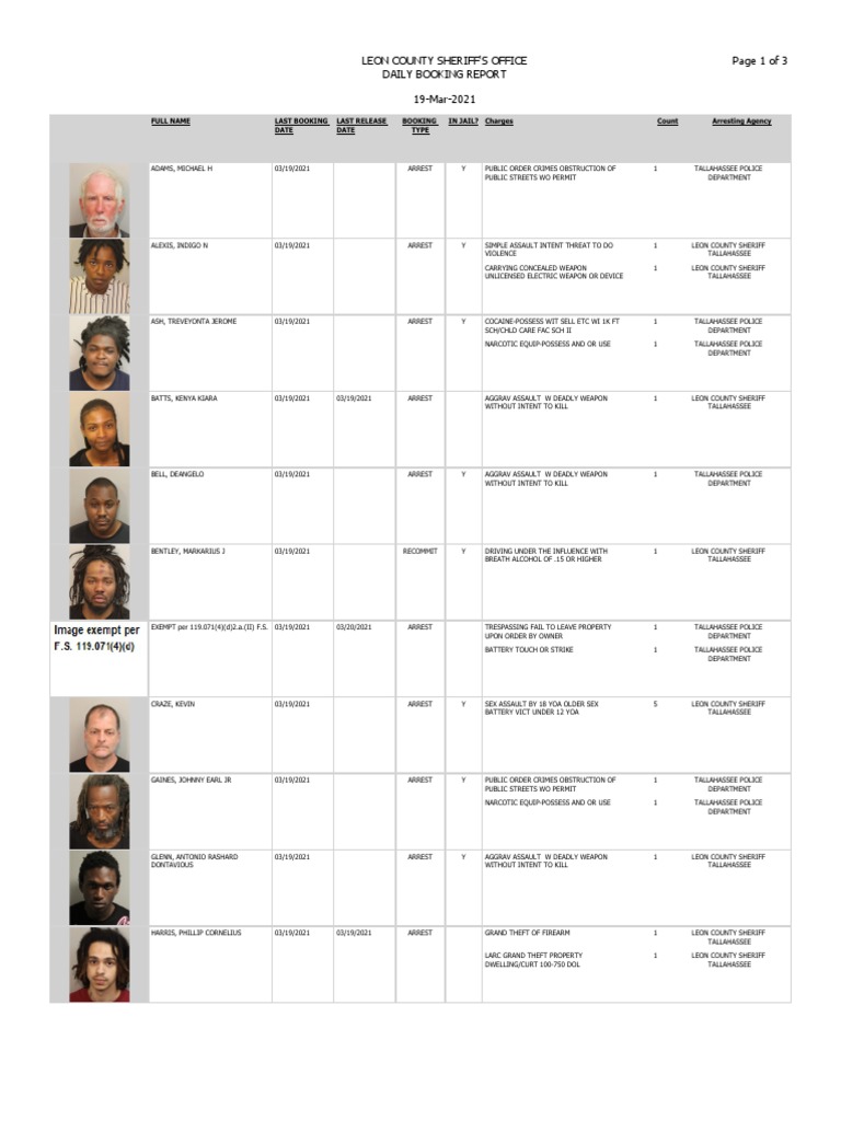 Leon County Booking Report: March 20, 2021 | PDF | Assault | Legal Action