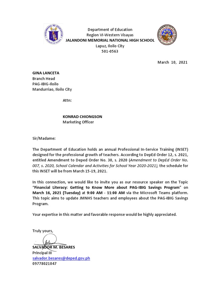 LETTER PAG-IBIG INSET MARCH-2021-signed | PDF