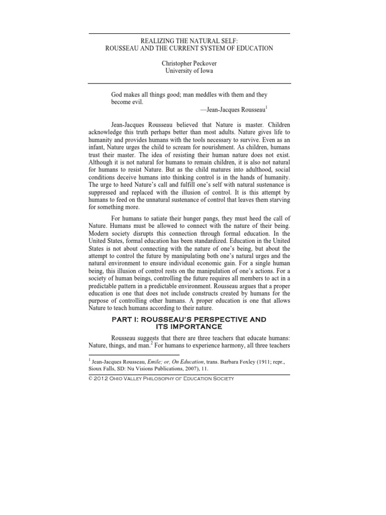 Realizing The Natural Self: Rousseau and The Current System of ...