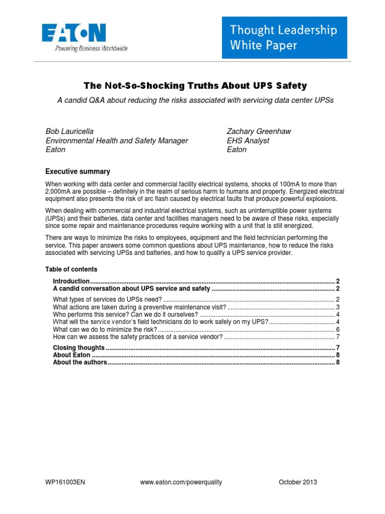UPS Safety: Reducing Service Risks | PDF | Personal Protective ...