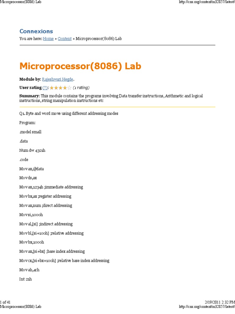 Microprocessor (8086) Lab | PDF | Computer Architecture | Computing Microprocessor (8086) Lab | PDF | Computer Architecture | Computing