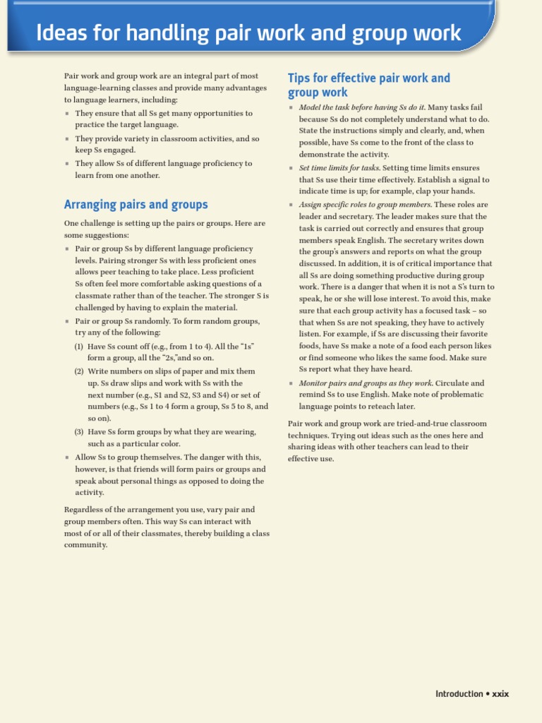Touchstone 2 Ideas For Handling Pair Work and Group Work | PDF | Second Language ...