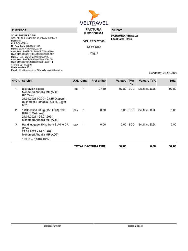 Factura Proforma: Furnizor Client | PDF | Financial Services Companies ...