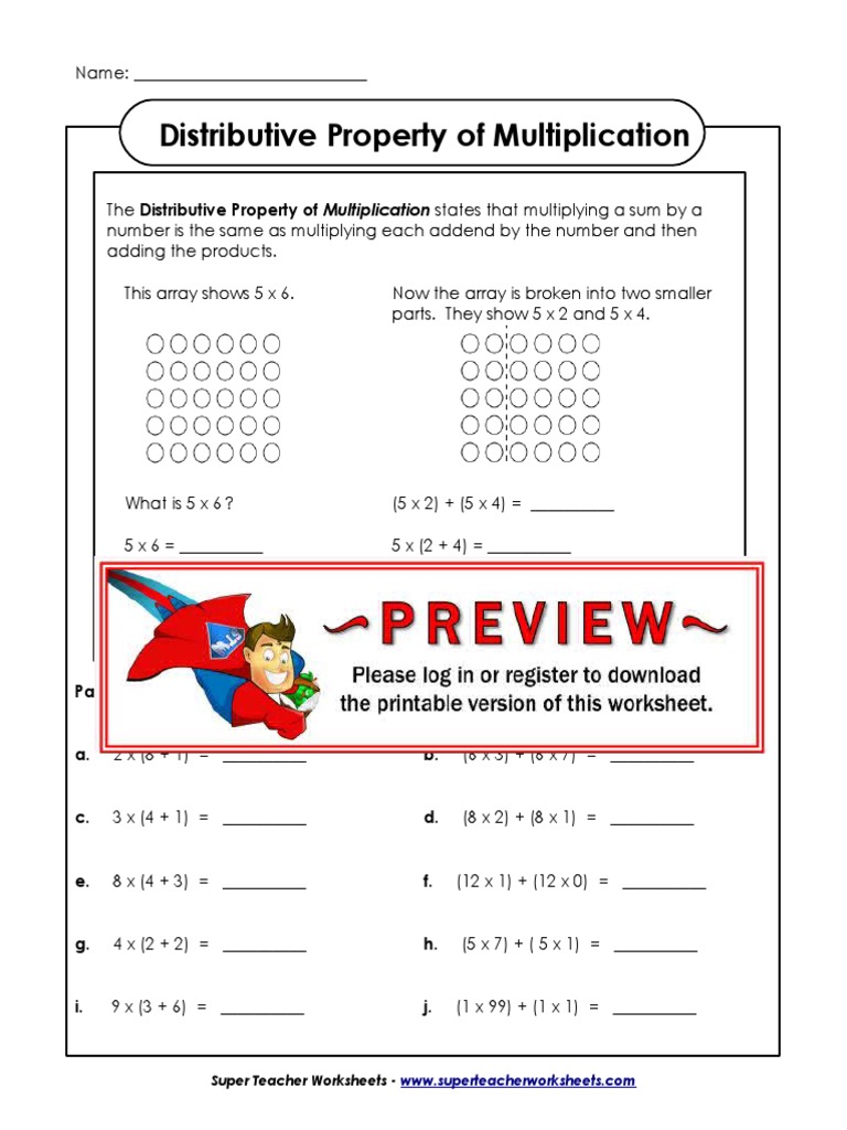 Distributive Property of Multiplication: Super Teacher Worksheets | PDF ...
