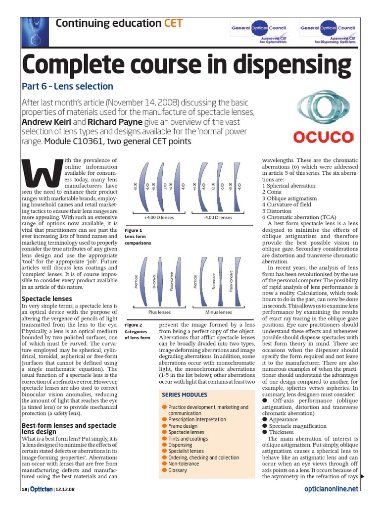 Complete Course In Dispensing Continuing Education Pdf Glasses