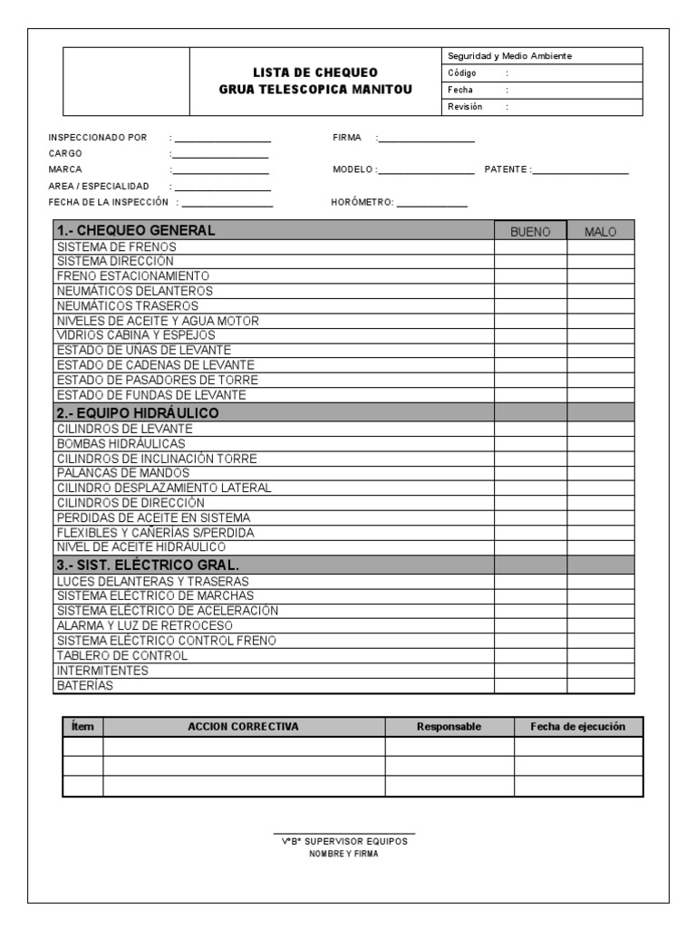 042 - Check List Grúa Telescópica Manitou | PDF | Vehículo de motor ...