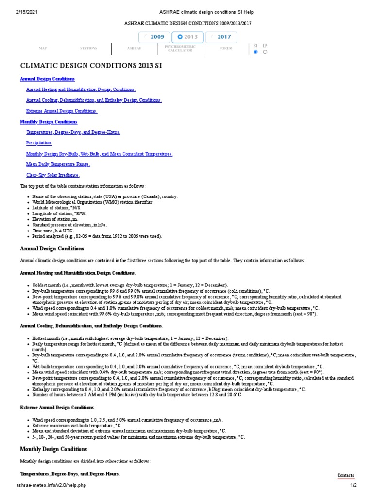 ASHRAE Climatic Design Conditions SI Help | PDF | Humidity | Relative ...