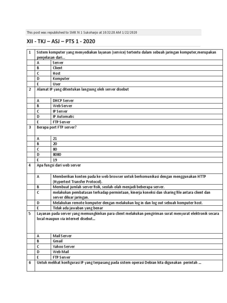 Soal Xii TKJ Asj PTS 2021 | PDF | Komputer