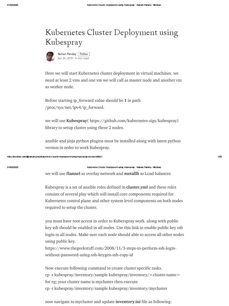 Kubernetes Cluster Deployment Using Kubespray: Raman Pandey Apr 24 ...