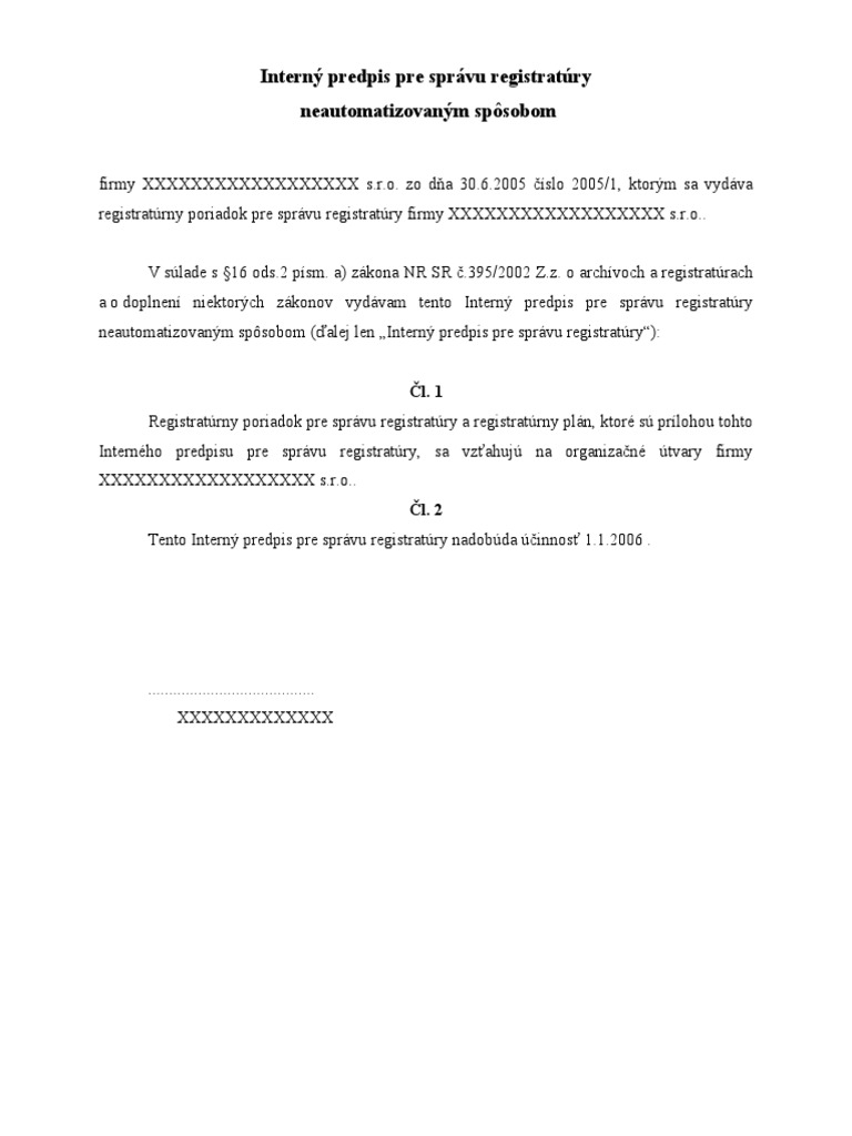 Registraturny Poriadok - Brano | PDF