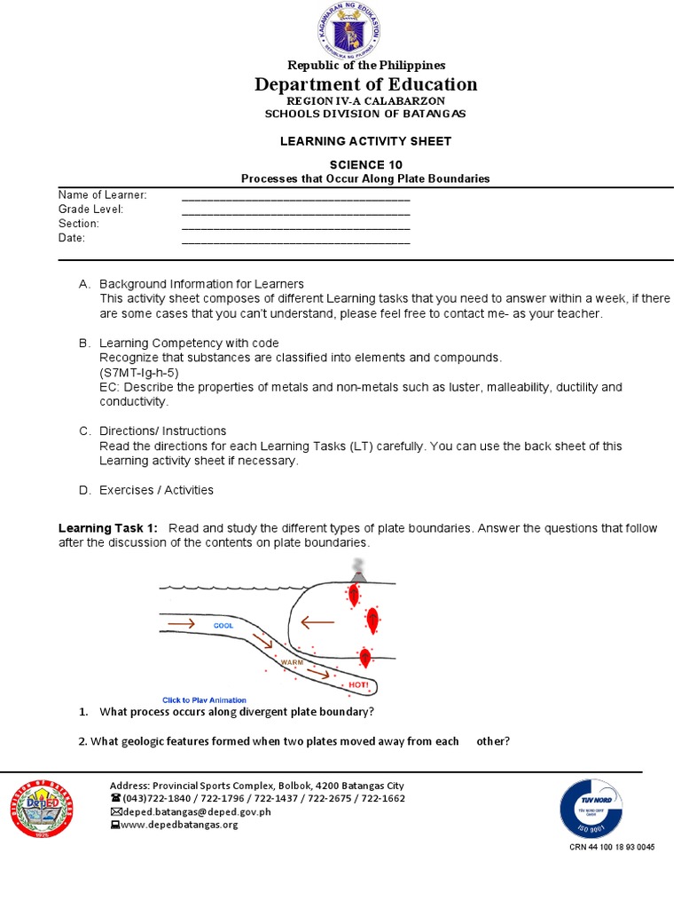 Wk-6-Activity-Sheet g10 | PDF | Plate Tectonics | Geology