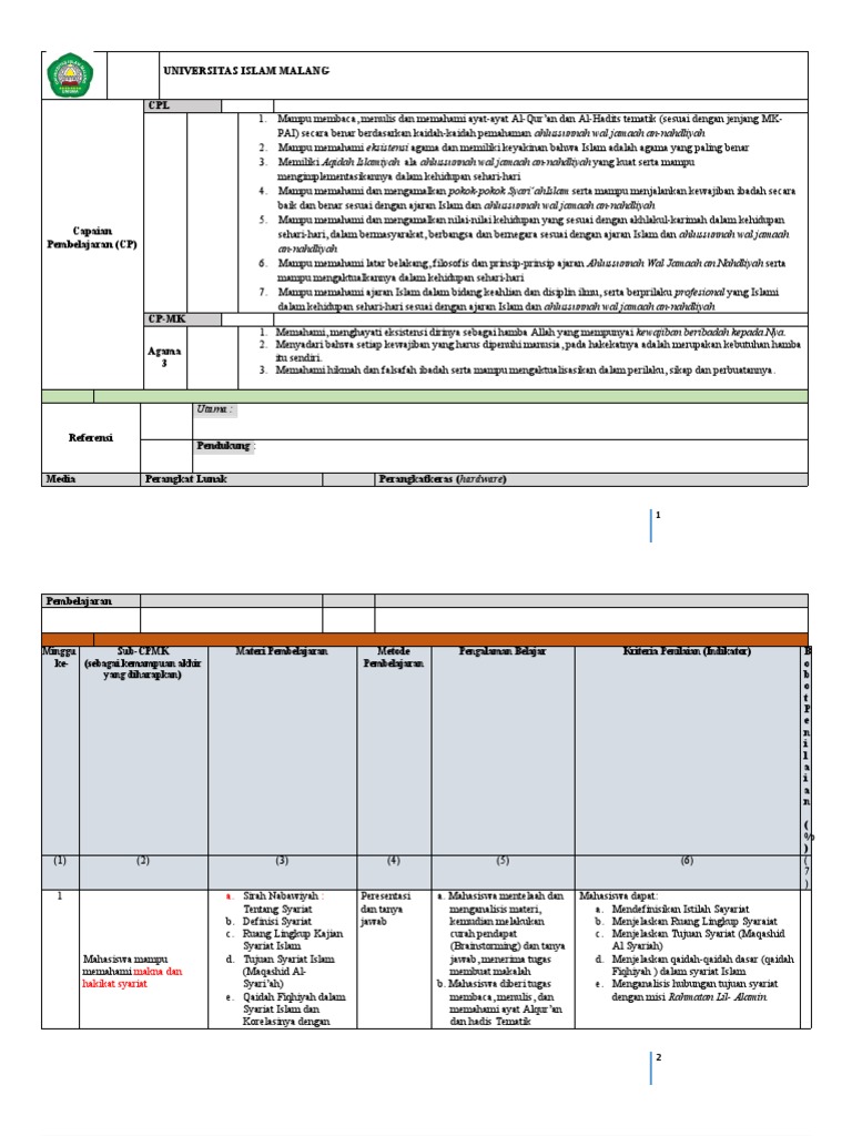 CPL Dan CPMK Agama 3 Fix | PDF