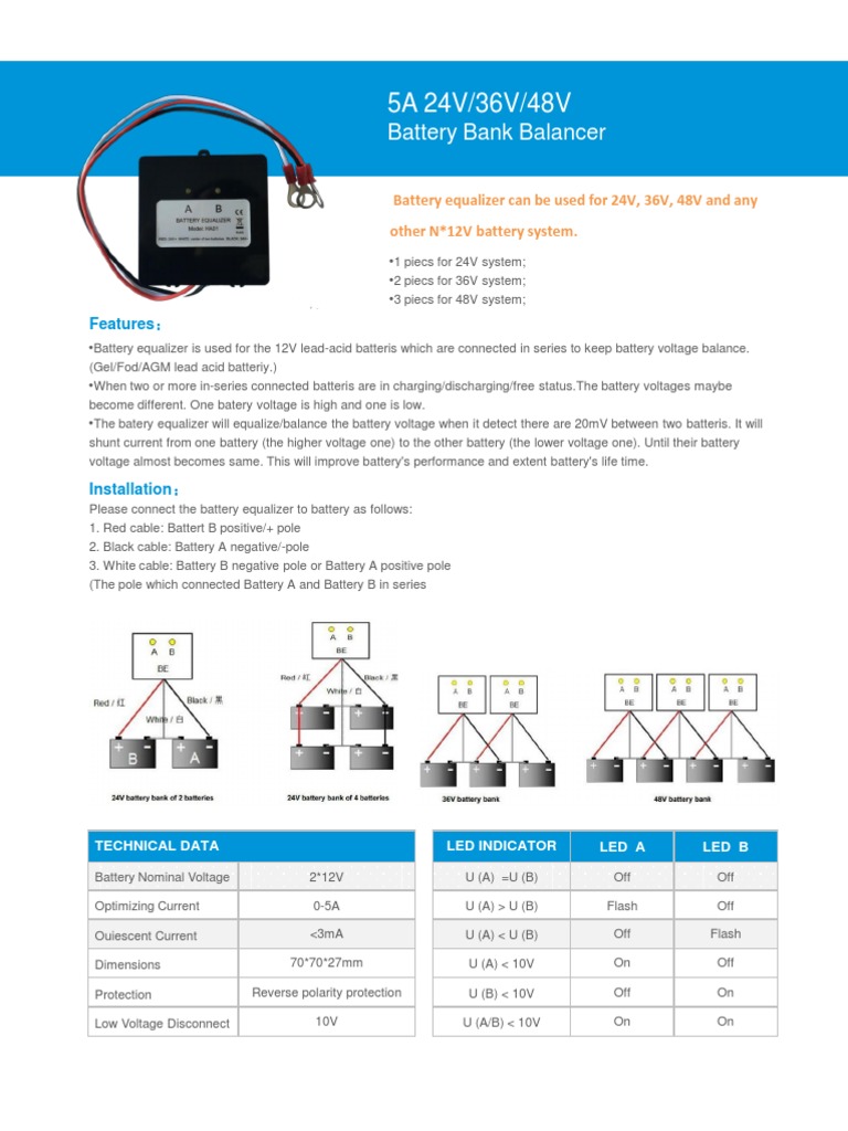 5A 24V/36V/48V: Battery Bank Balancer | PDF