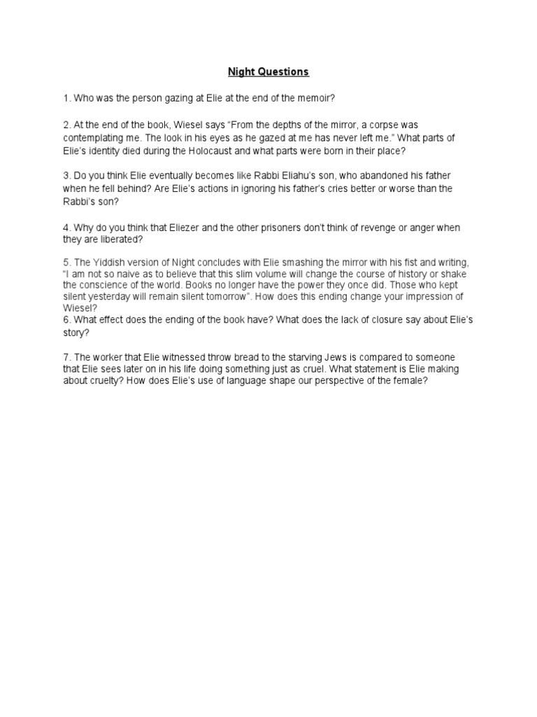 Night Discussion Questions | PDF