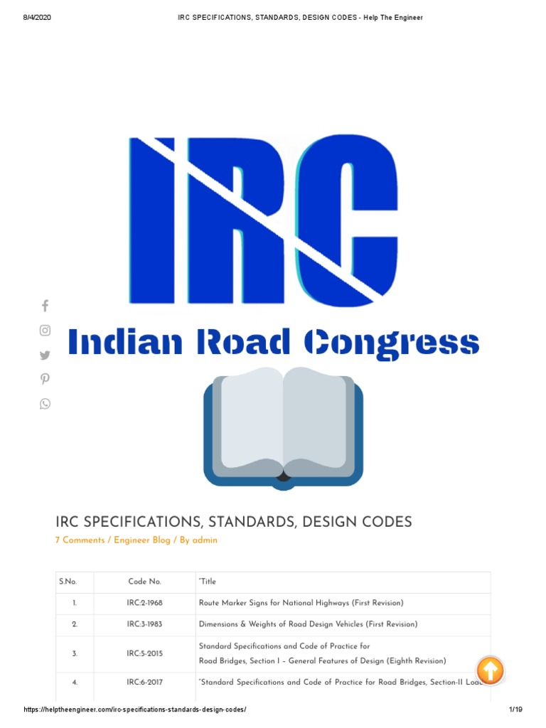 Irc Specifications, Standards, Design Codes - Help The Engineer | PDF ...