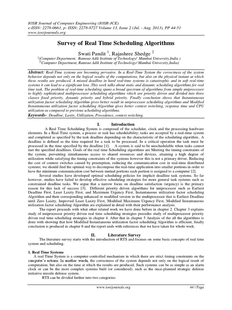 Survey of Real Time Scheduling Algorithms: Swati Pandit, Rajashree Shedge | PDF | Scheduling ...