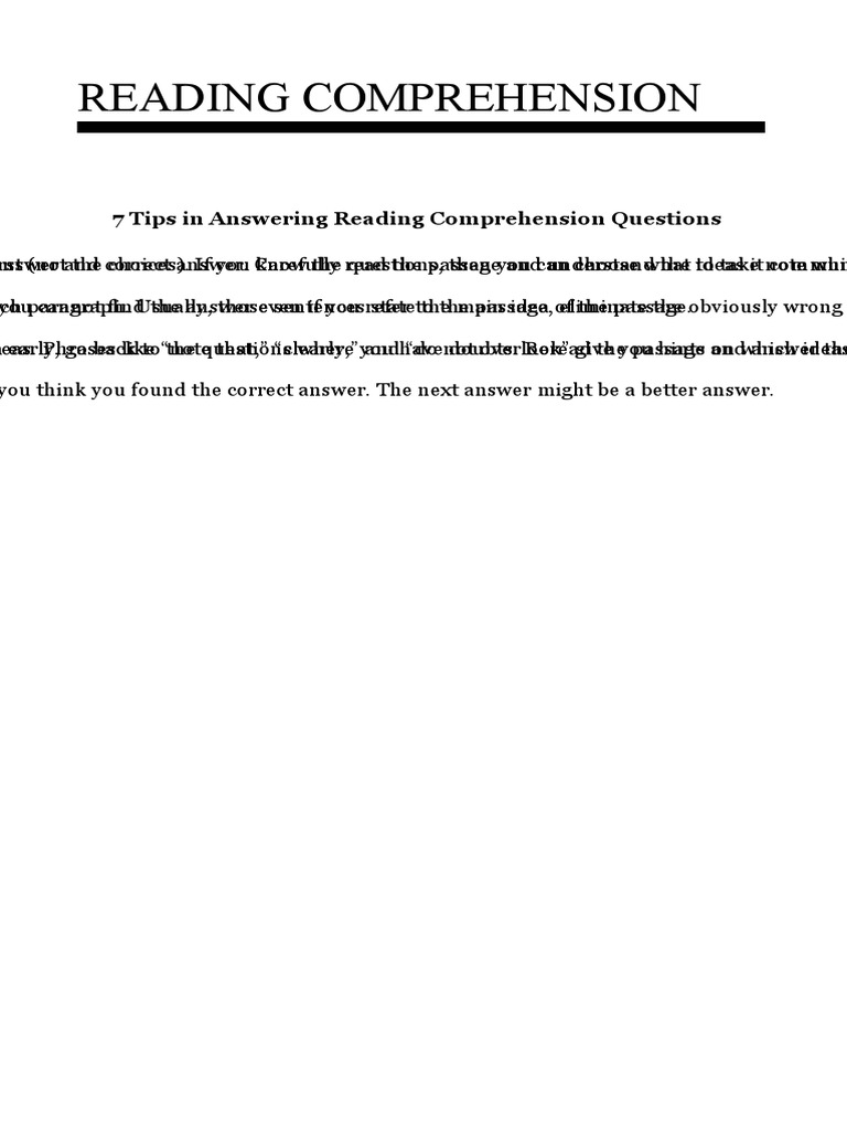 7 Tips in Answering Reading Comprehension Questions | PDF | Reading ...