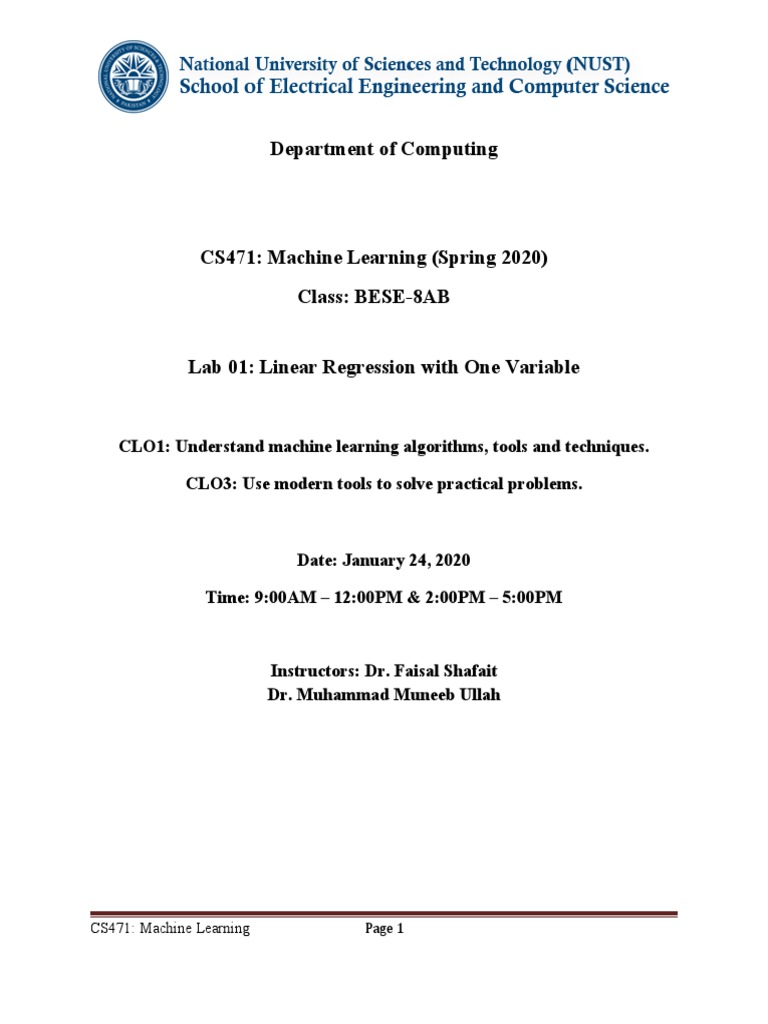 Lab01 Linear Regression Download Free Pdf Regression Analysis Machine Learning