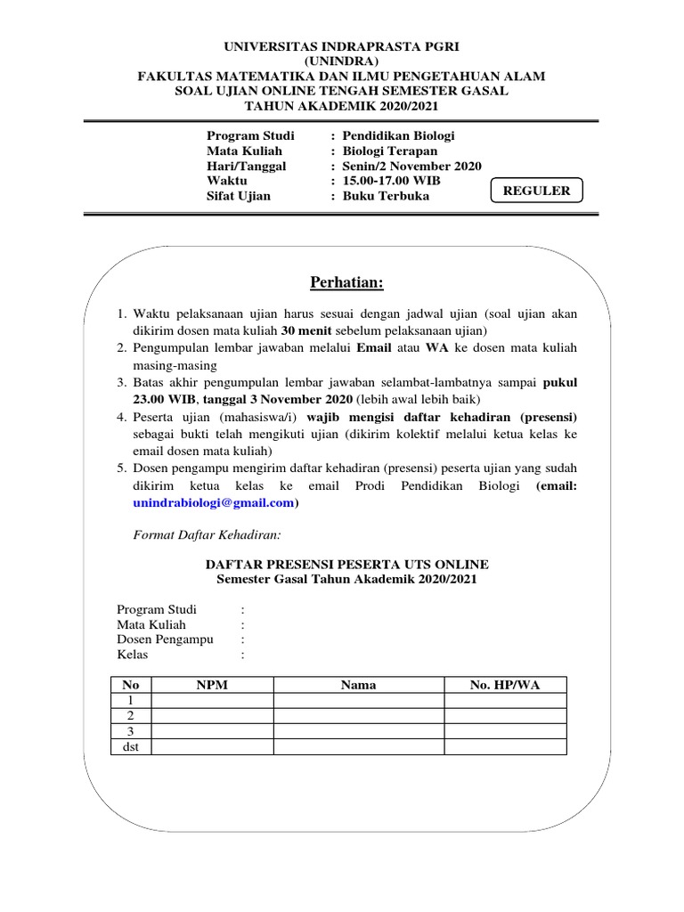 5 Reguler Soal UTS Online Biologi Terapan | PDF