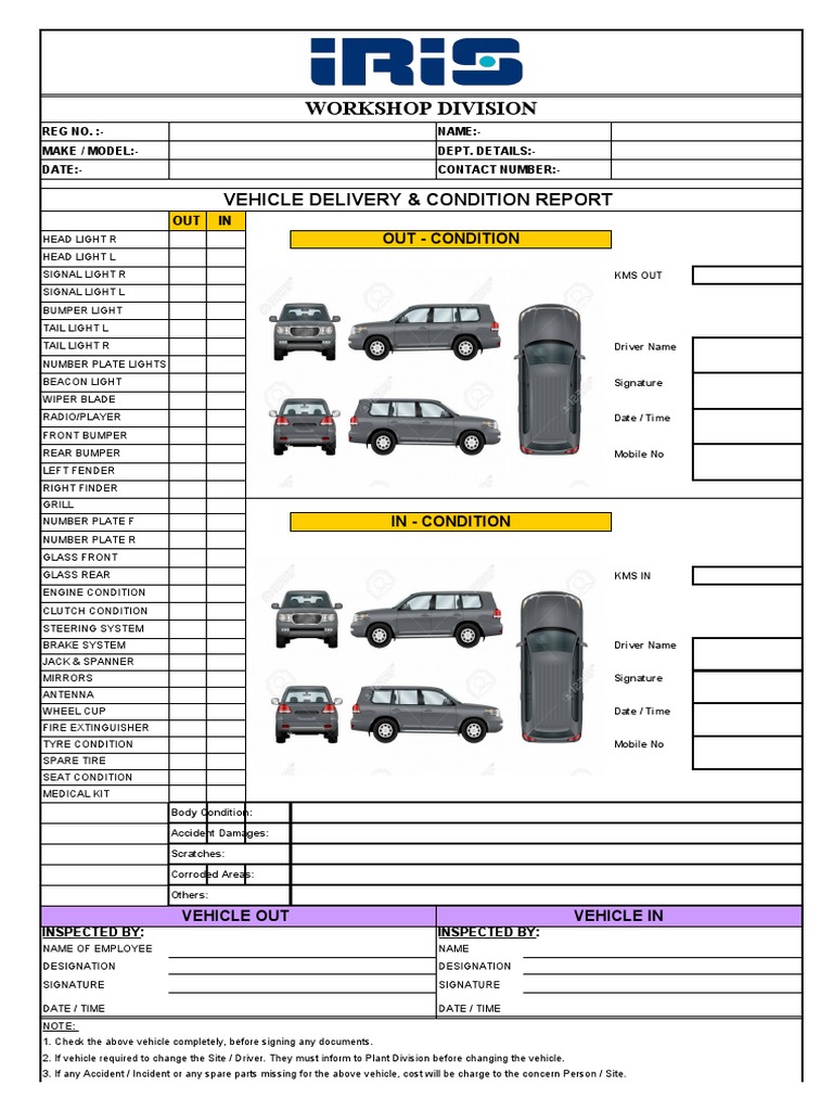 Vehicle Condition Report Template | PDF | Vehicles | Product Introductions