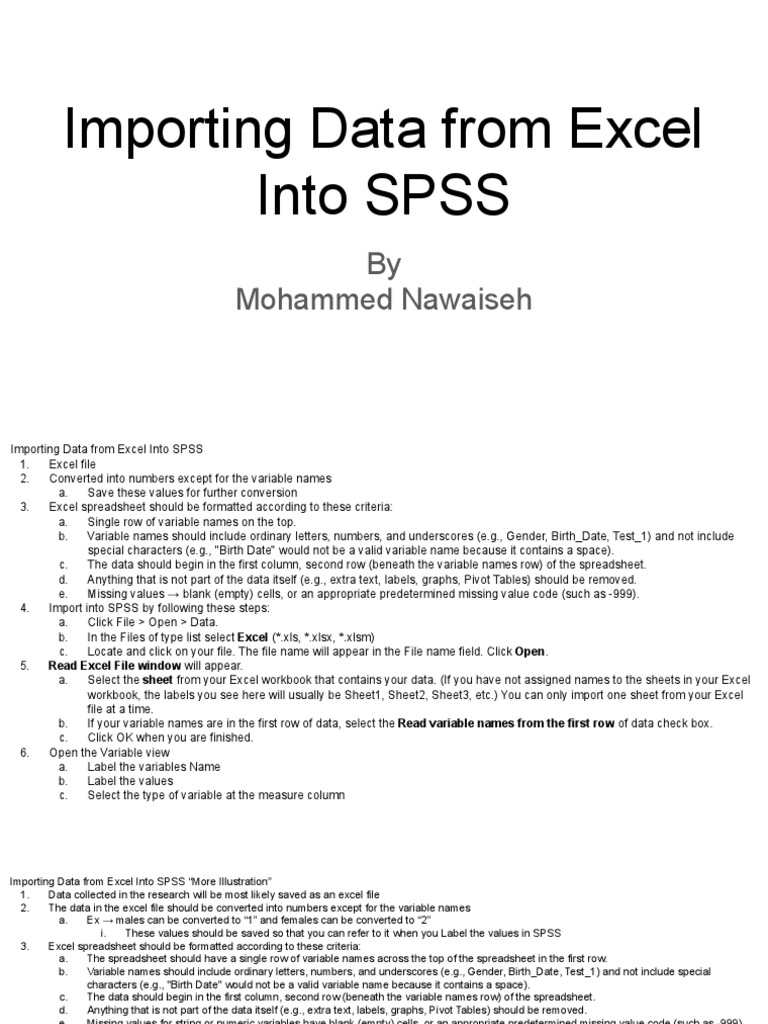 Importing Data From Excel Into SPSS | PDF | Spss | Microsoft Excel