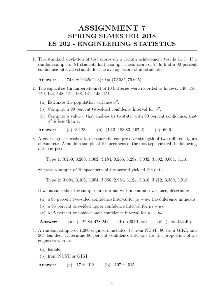 Engineering Statistics Confidence Intervals | PDF | Confidence Interval ...