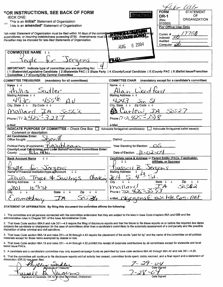 Iixml D, - 1: - or Instructions, See Back of Form Ieck One: Initial ...
